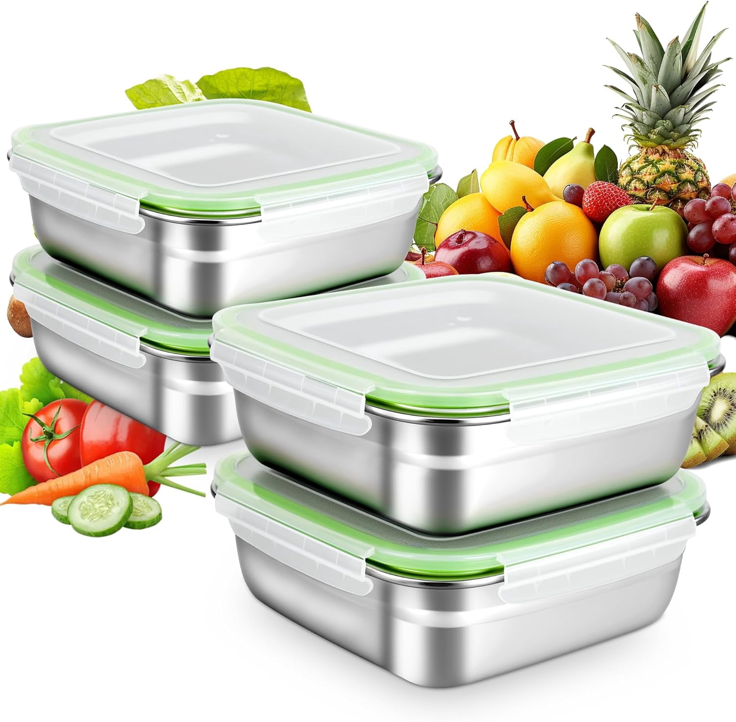 4 Stainless Sandwich Containers with Leak-Proof Airtight , 40oz Bento ...