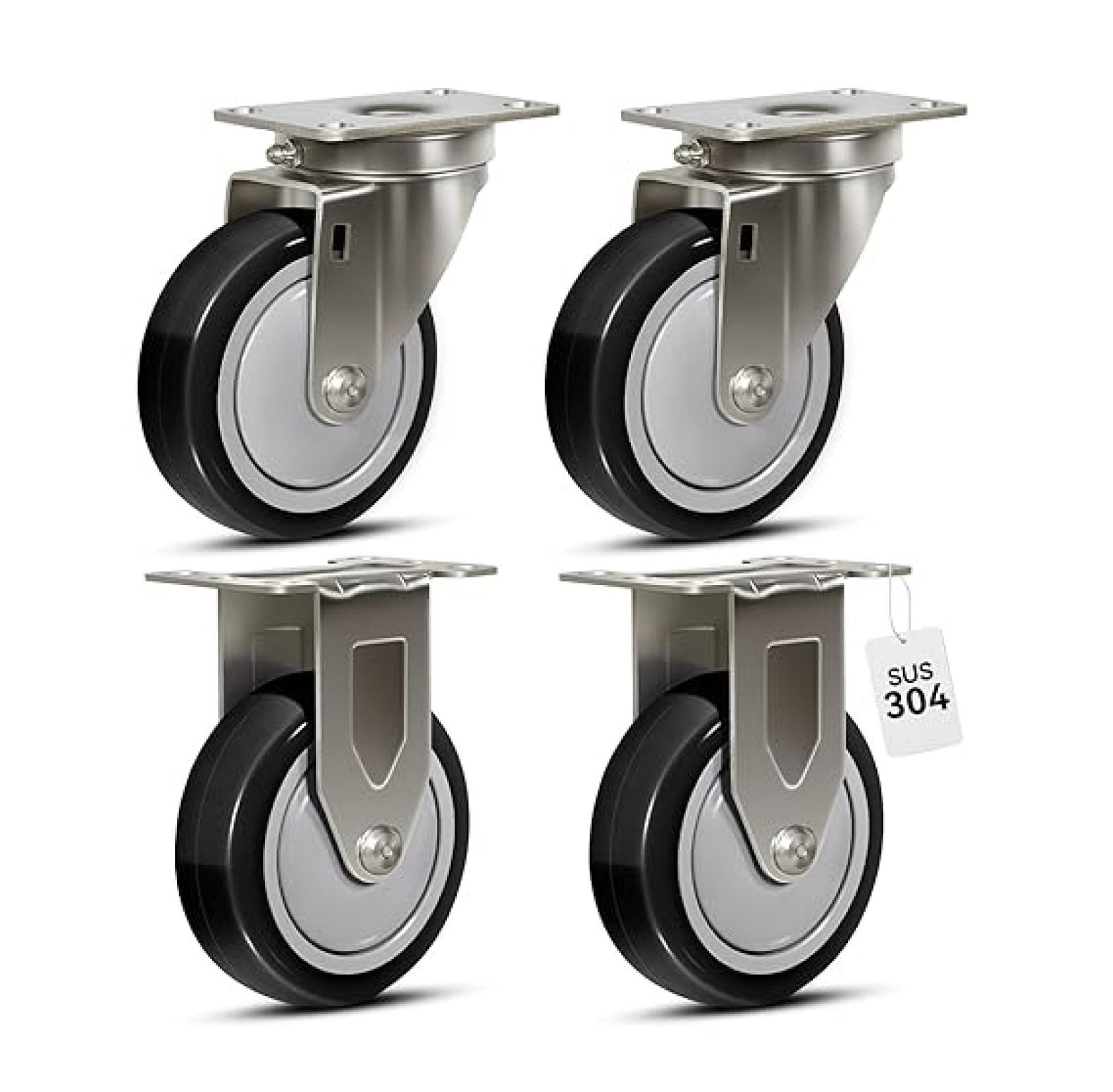 4" Stainless Steel Casters Set of 4 Heavy Duty, Swivel Industrial ...