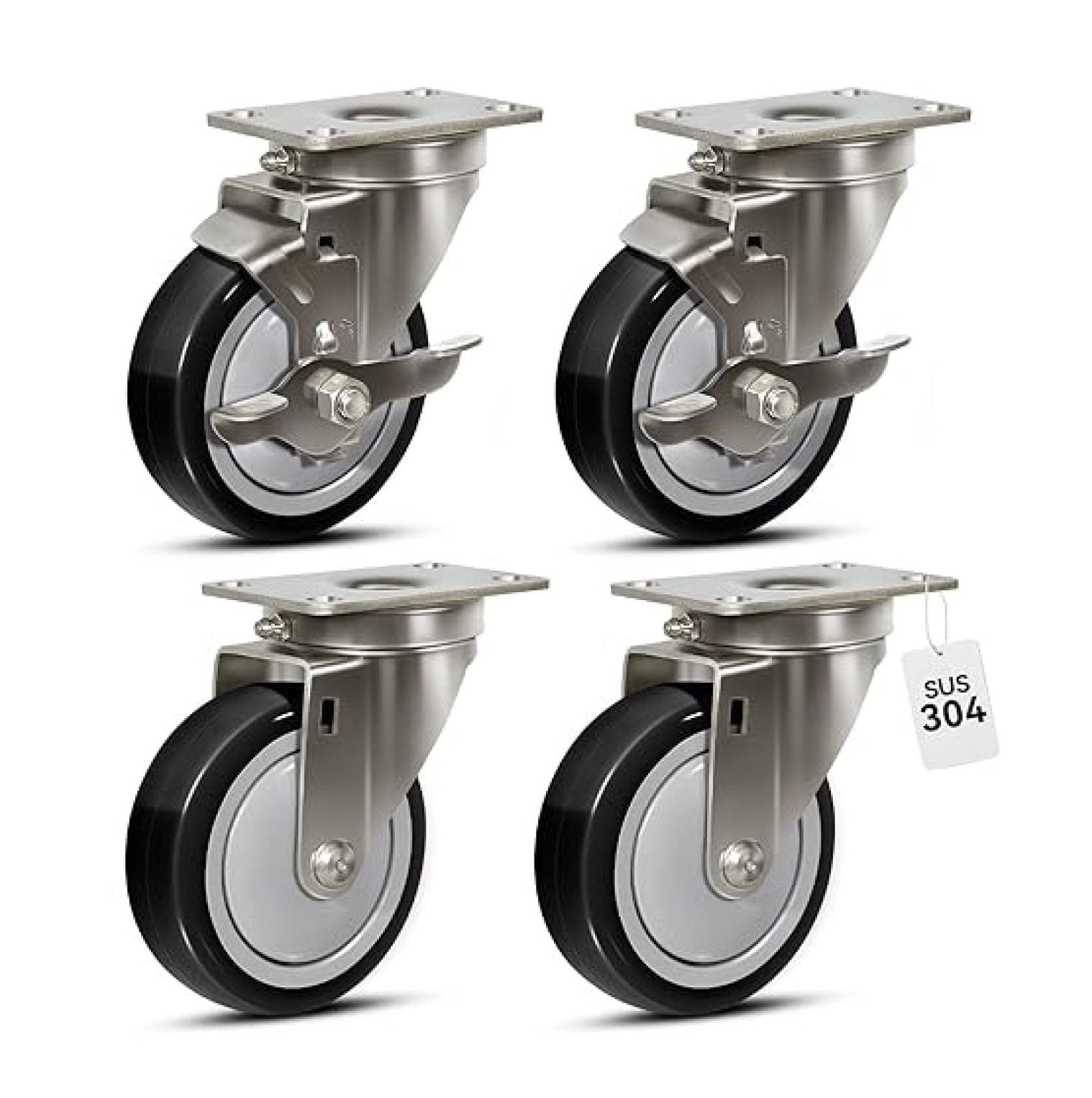 4" Stainless Steel Casters Set of 4 Heavy Duty, Swivel Industrial ...