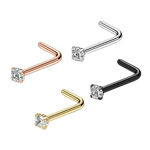 4 Stainless Steel Cubic Zirconia Nose Studs 4 Metallic Finishes 0.8mm ...