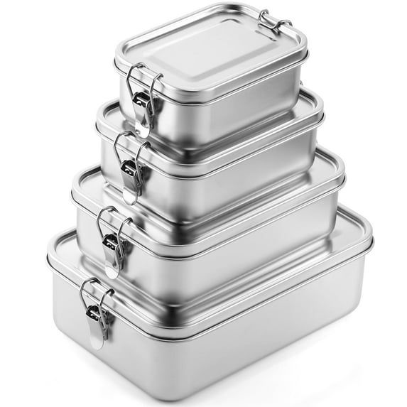 4 Stainless Steel Food Containers 550/850/1400/2400 Ml Metal Bento ...