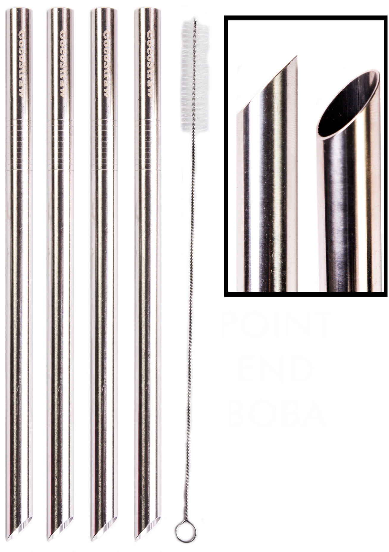 CocoStraw Brand - 4 Reusable Drinking Metal Straws, Large & Extra Wide ...