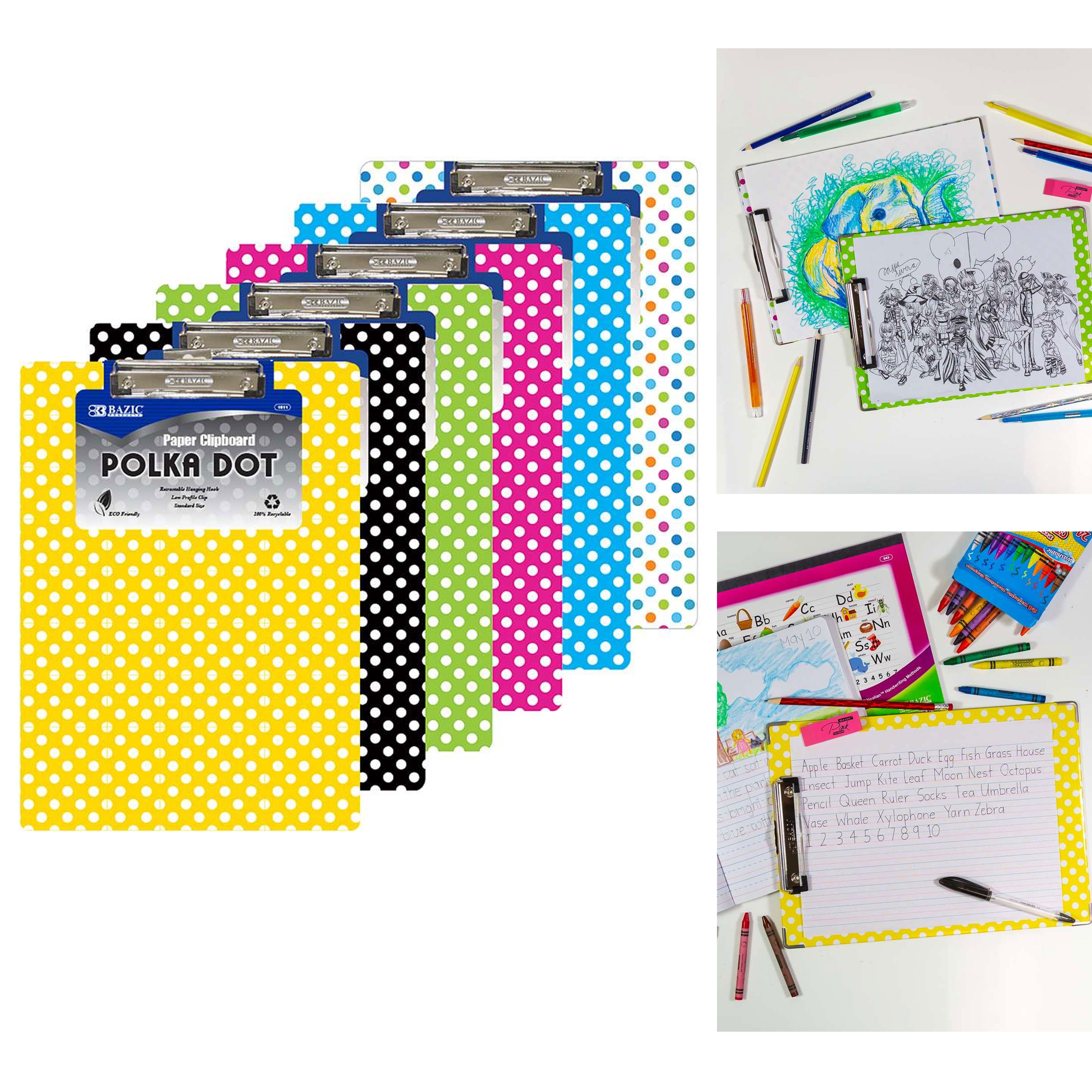 4 Standard Clipboards Bright Colors Polka Dot Low Profile Clip Hard ...