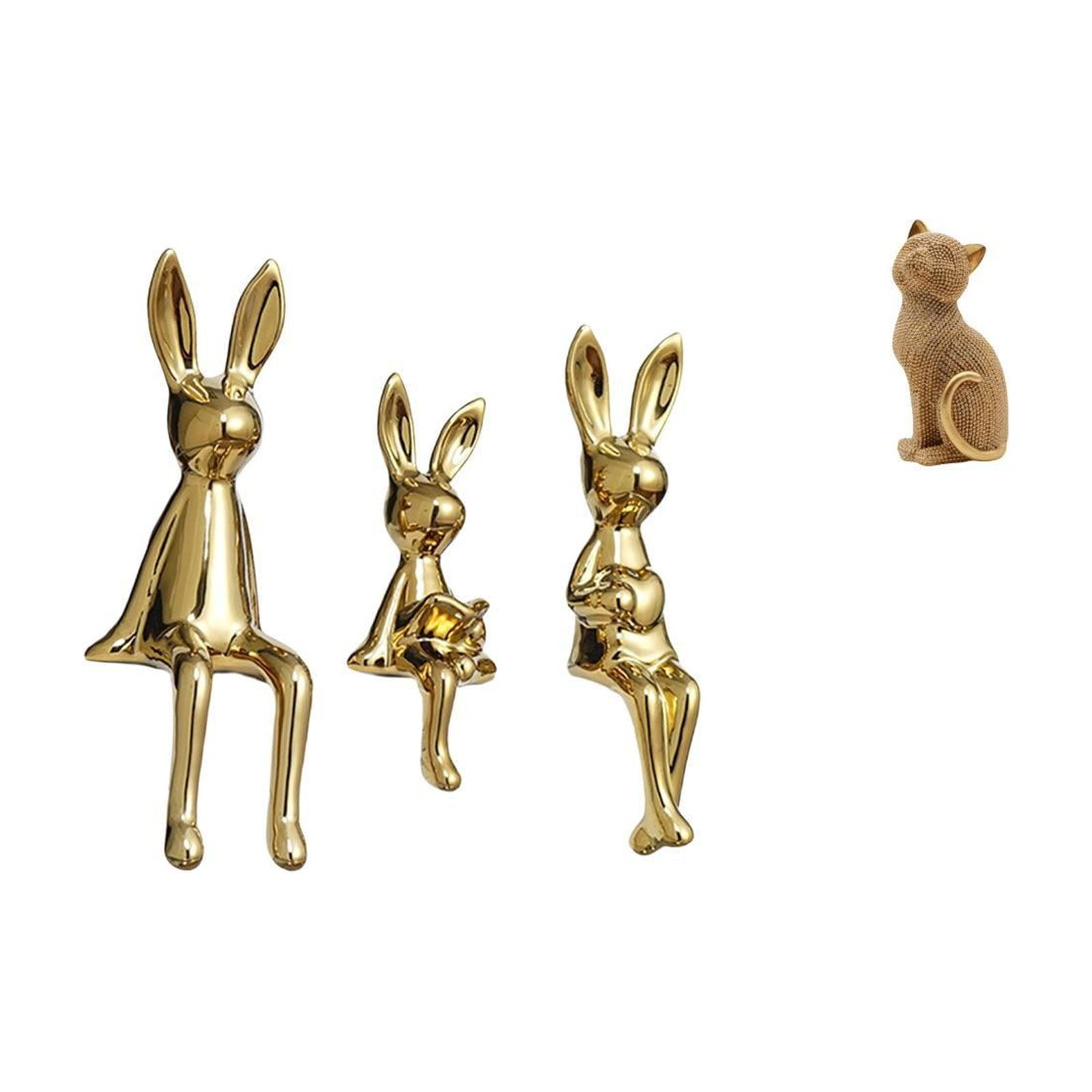 4 Statues Bunny Cat Family Figurine Sculpture Resin Material for Office ...