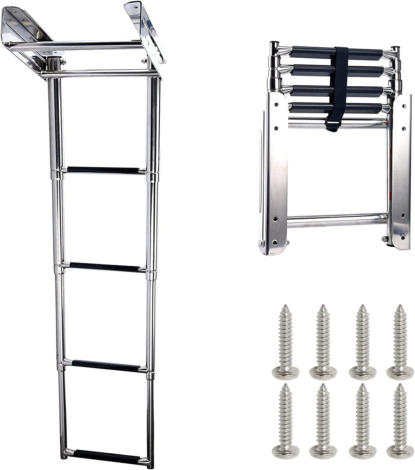 4-Step 316 Stainless Steel Telescoping Ladder, Slide Under Platform ...