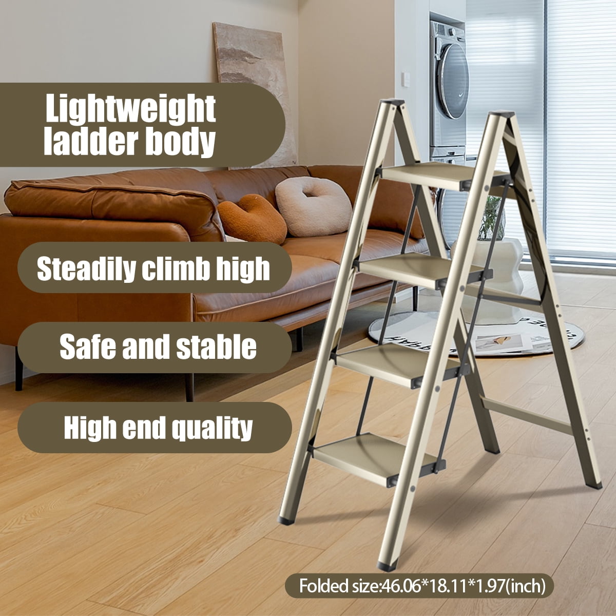 4 Step Aluminum Ladder,Lightweight Folding Step Stools for Adults with ...