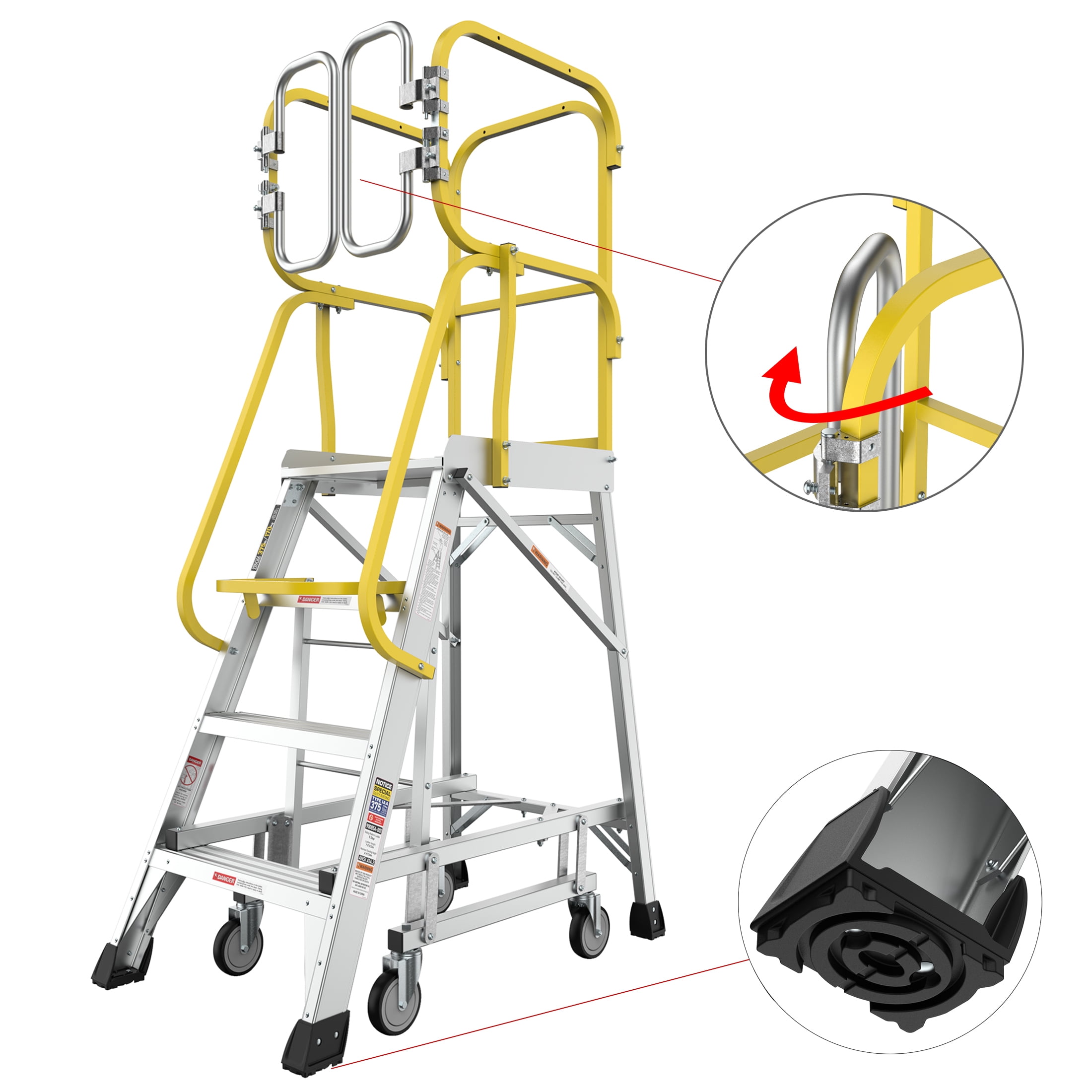 4 Step Aluminum Rolling Platform Ladder with Wheels,Heavy-Duty ...