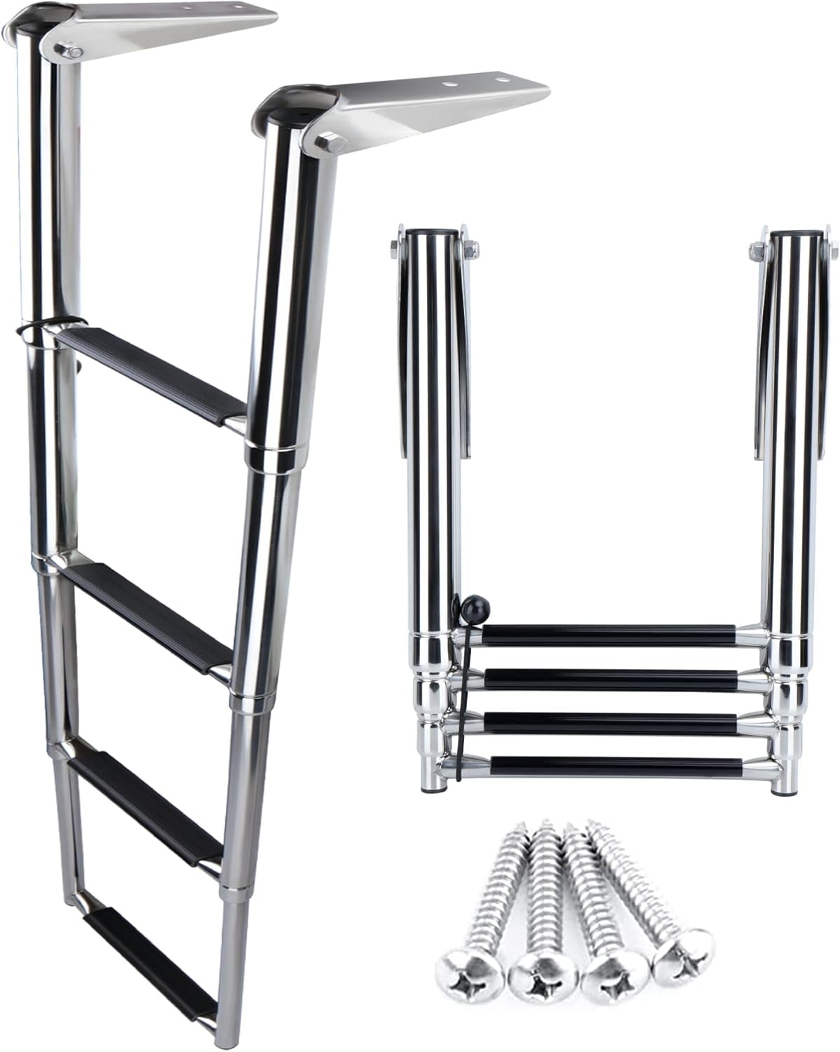 4 Step Boat Ladder,304 Stainless Steel Folding Dive Ladder,Telescoping ...