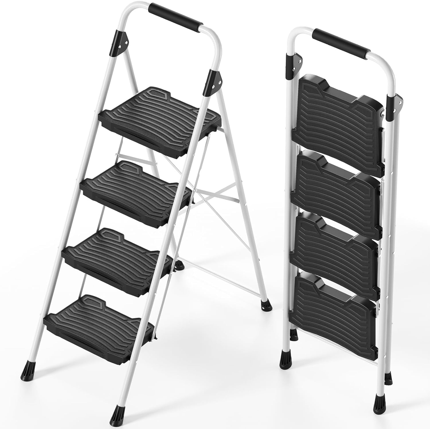 4 Step Folding Ladder, 900 lbs Load Capacity, Non-Skid Large Pedals ...