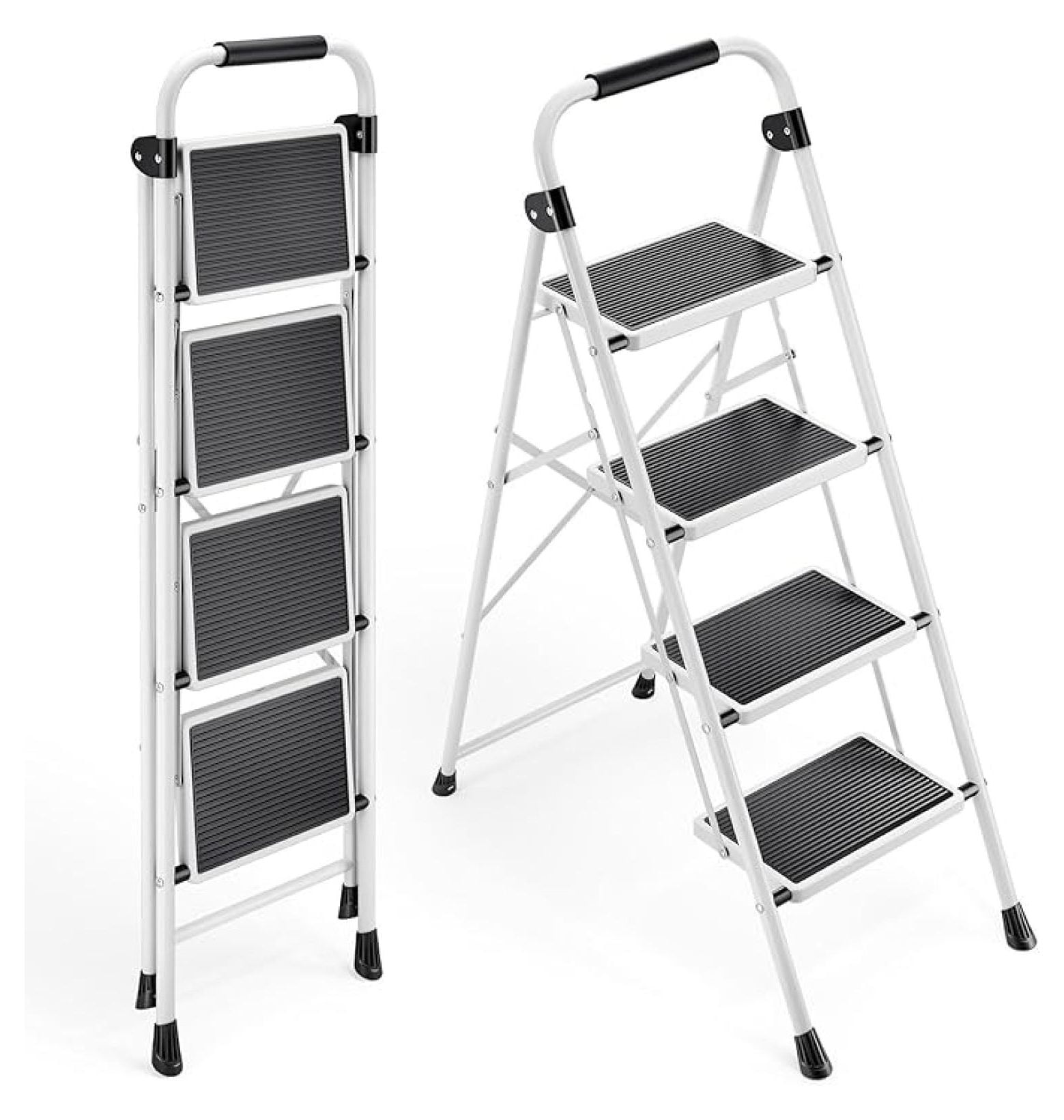 4-Step Folding Ladder with Anti-Slip Pedals and Handrail, Lightweight ...