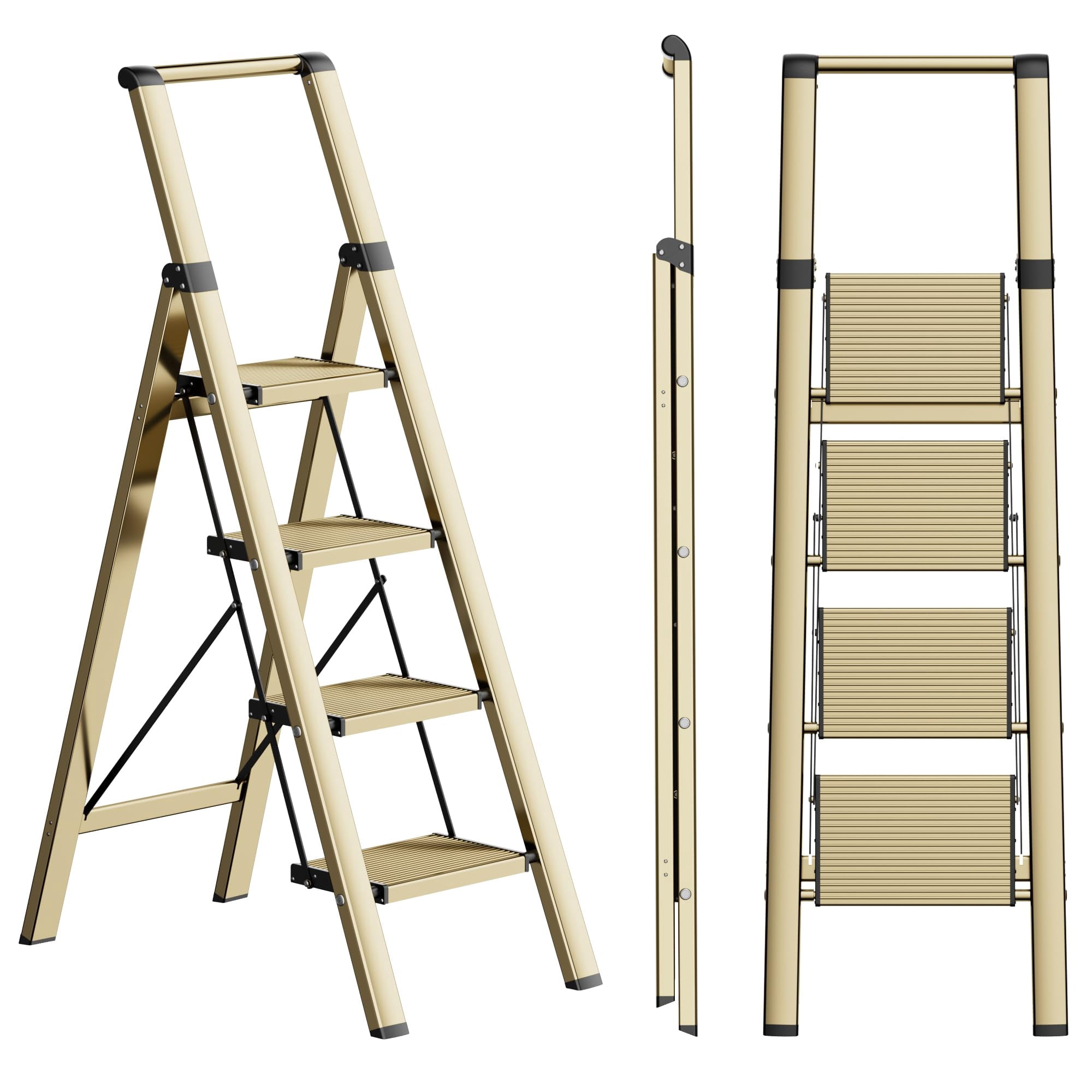 4 Step Gold Aluminum Folding Step Stool Multi-use Home Library ...