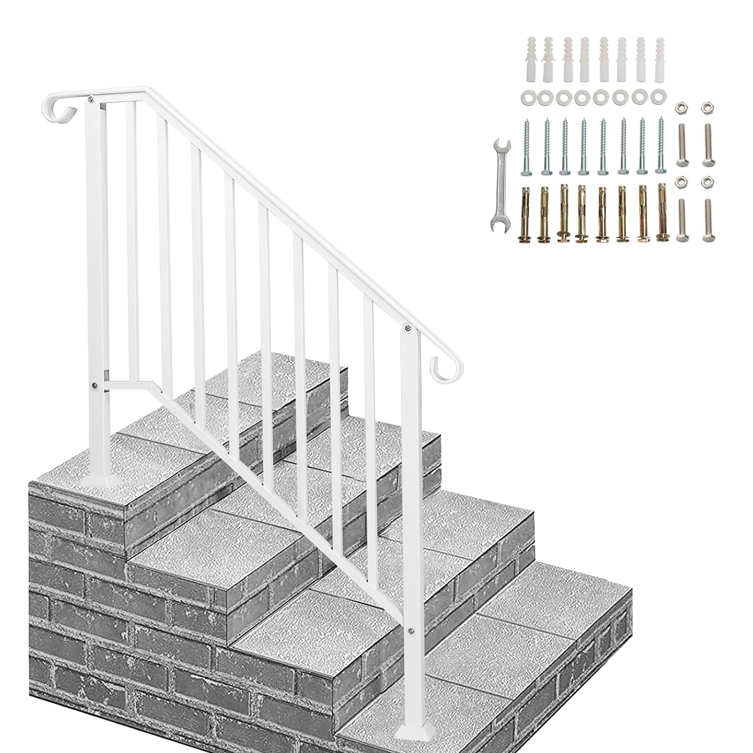 4 Step Handrails for Outdoor Steps, Fits 3 or 4 Steps Wrought Iron ...