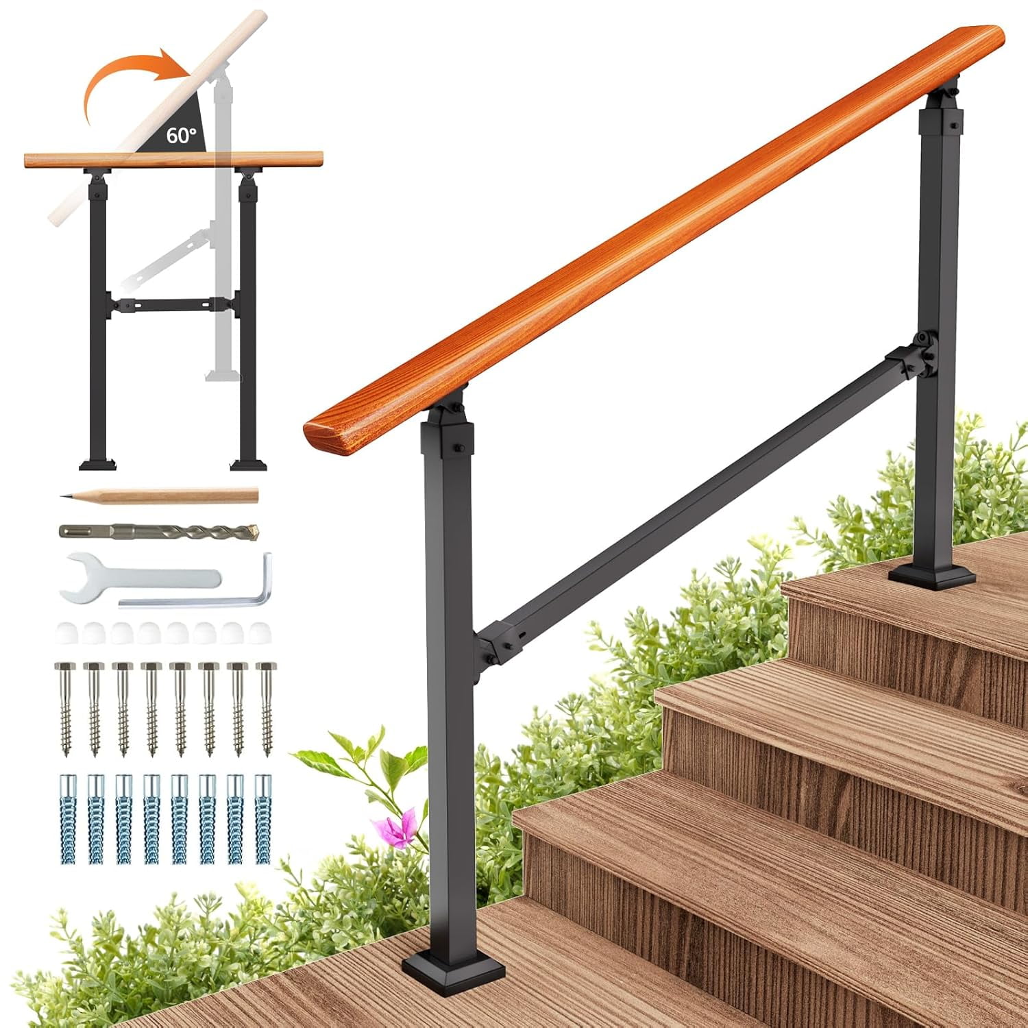 4 Step Handrails for Outdoor Steps, Indoor Stairs Railing Mild Steel ...