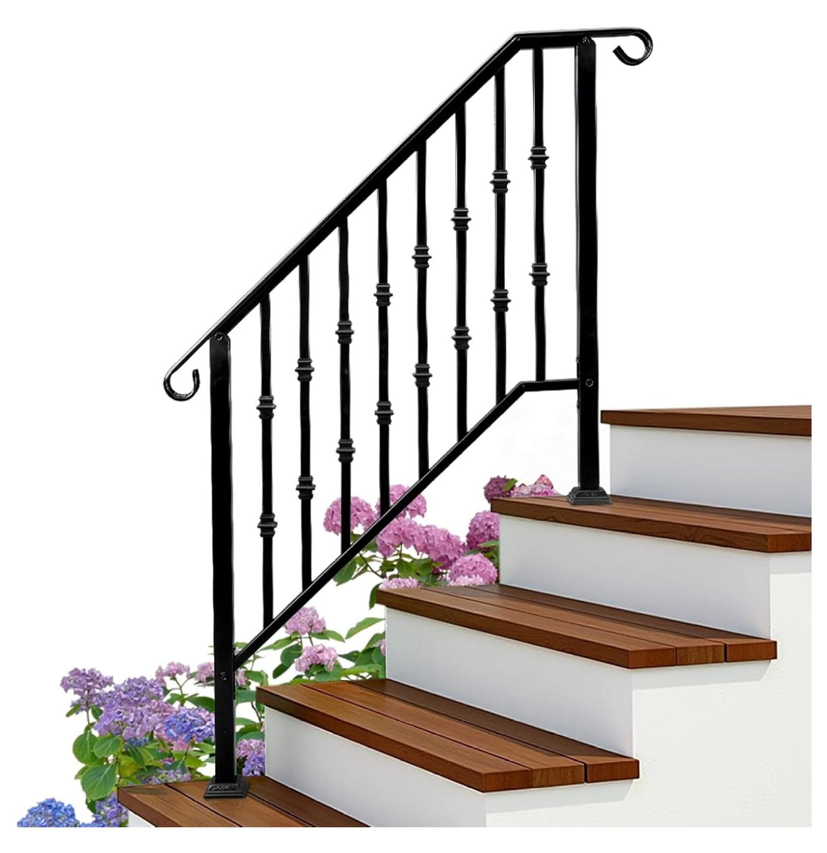 4 Step Handrails for Outdoor Steps, Wrought Iron Stair Railing, Metal ...