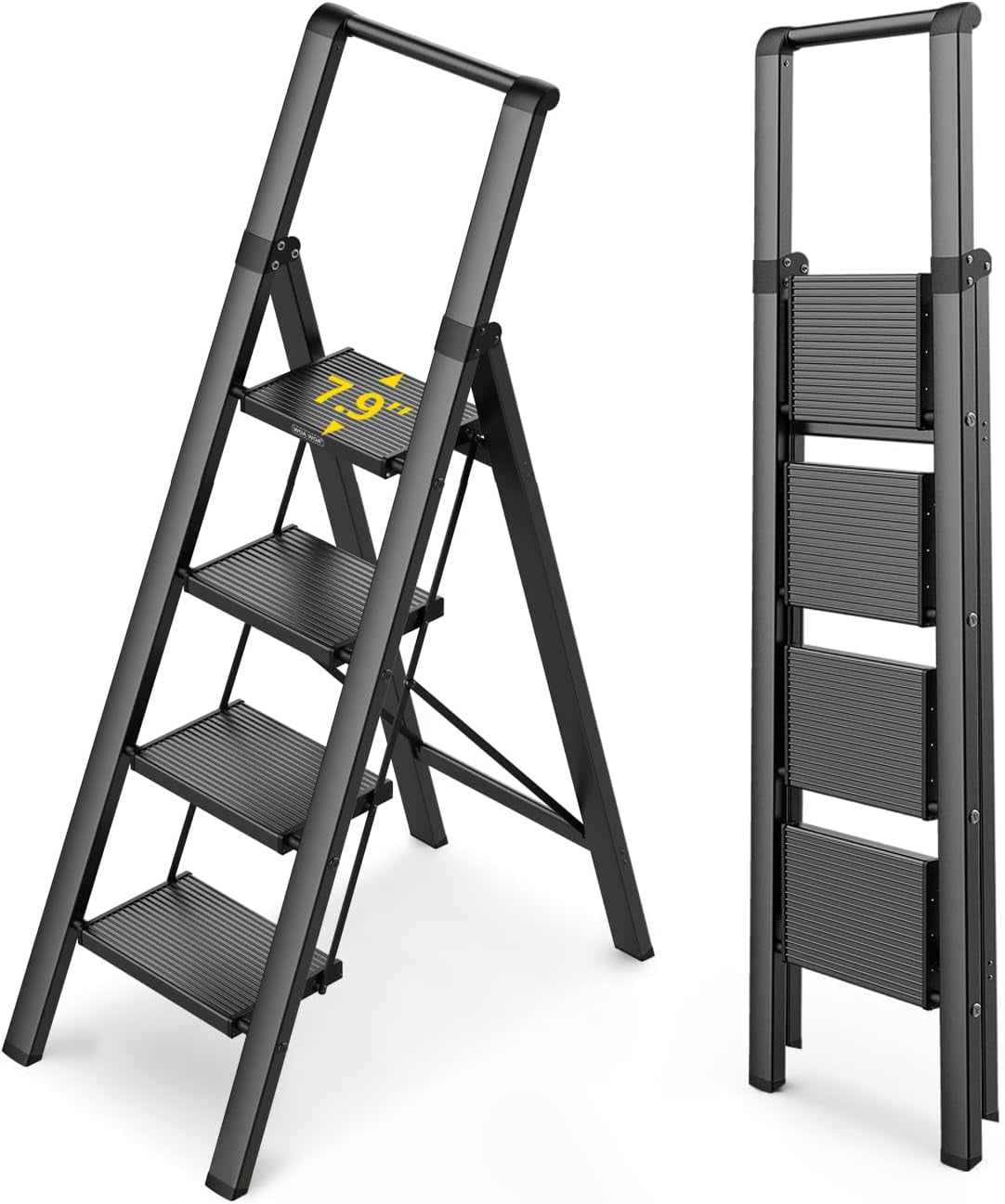 4 Step Ladder for 10 Feet High Ceiling, Lightweight Foldable Ladder ...