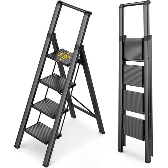 4 Step Ladder for 10 High Ceiling, Lightweight Foldable Ladder with Non ...