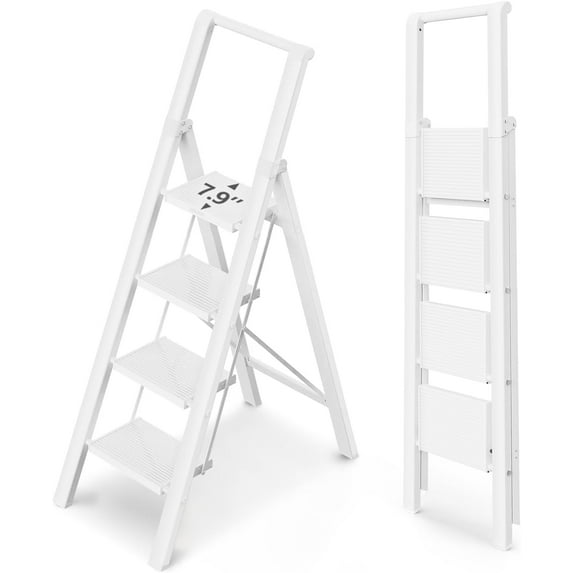 4 Step Ladder for 10 High Ceiling, Lightweight Foldable Ladder with Non ...