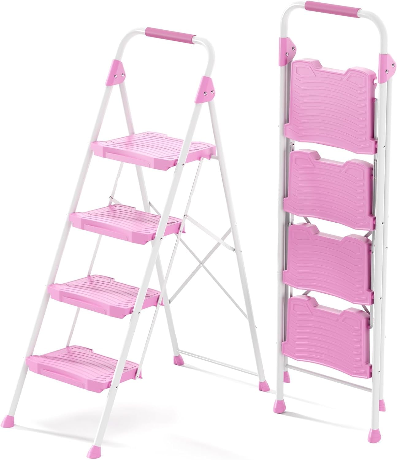 4 Step Ladder, 900lbs Sturdy Step Stool with Handrail, Anti-Slip Wide ...
