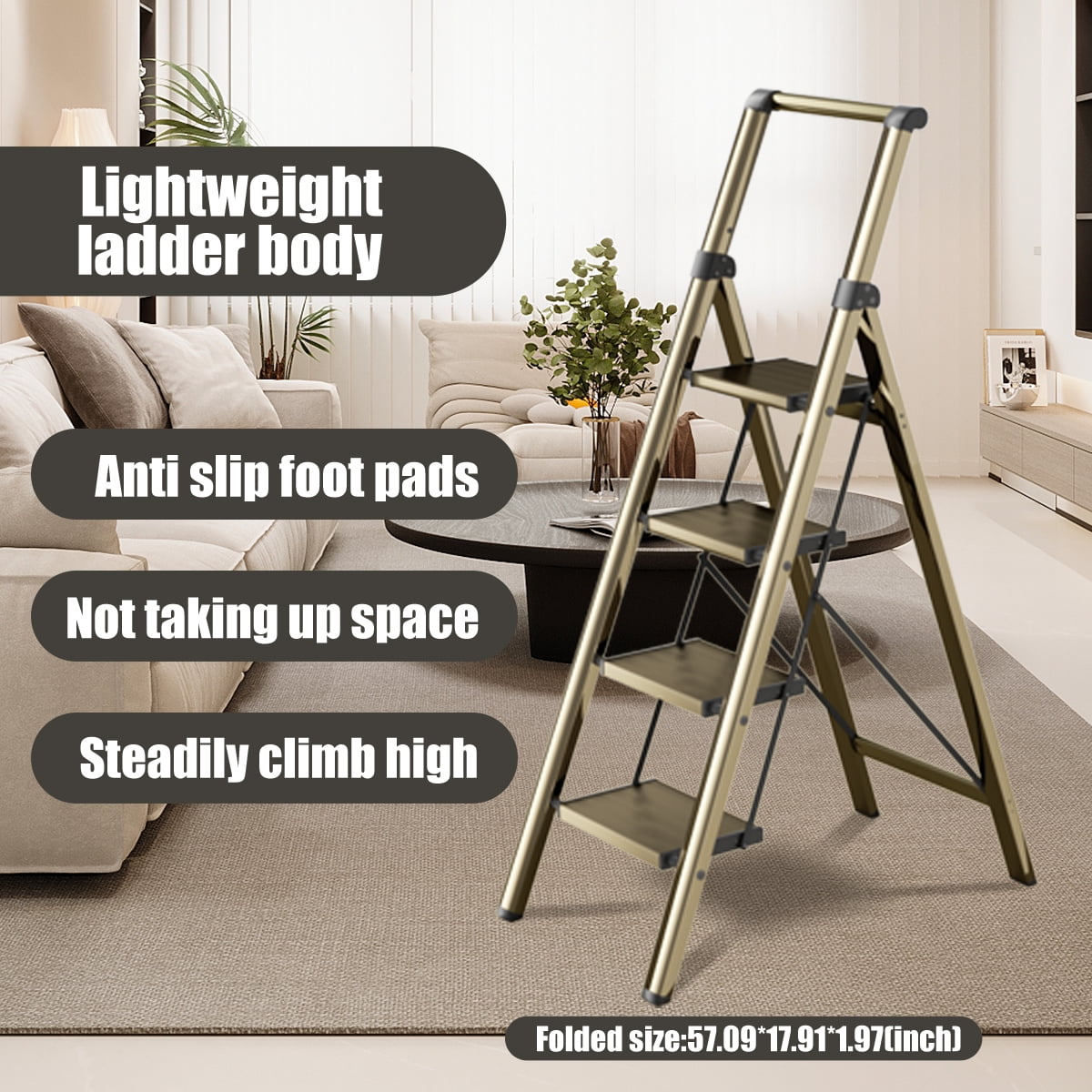 4 Step Ladder Adult Portable Folding Step Stool, Folding Aluminum Step ...
