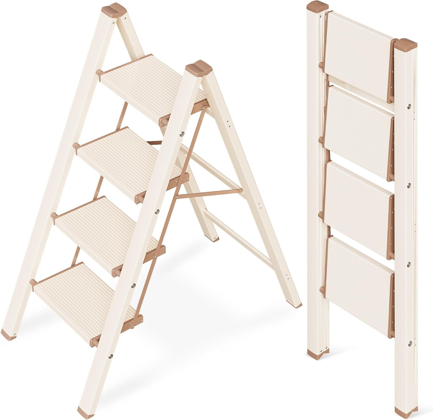 4 Step Ladder, Aluminum Folding Step Stool with Anti-Slip Sturdy and ...