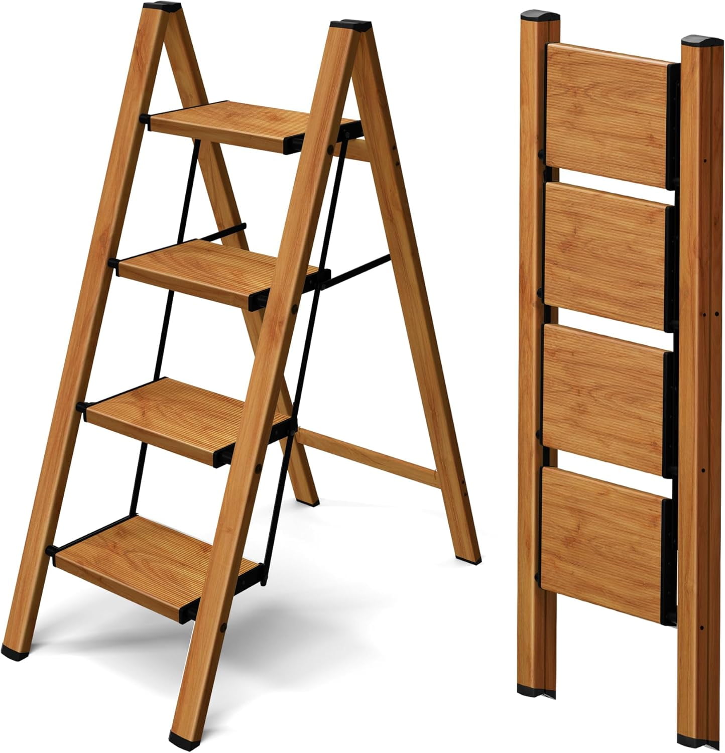 4 Step Ladder,Aluminum Lightweight Folding 4 Step Stool with Anti-Slip ...