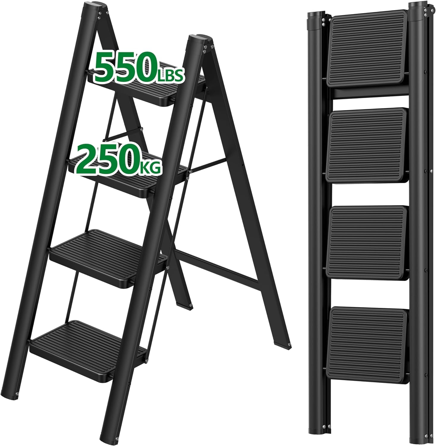 4 Step Ladder, Carbon Steel Ladder with Anti-Slip Pedal, Lightweight ...
