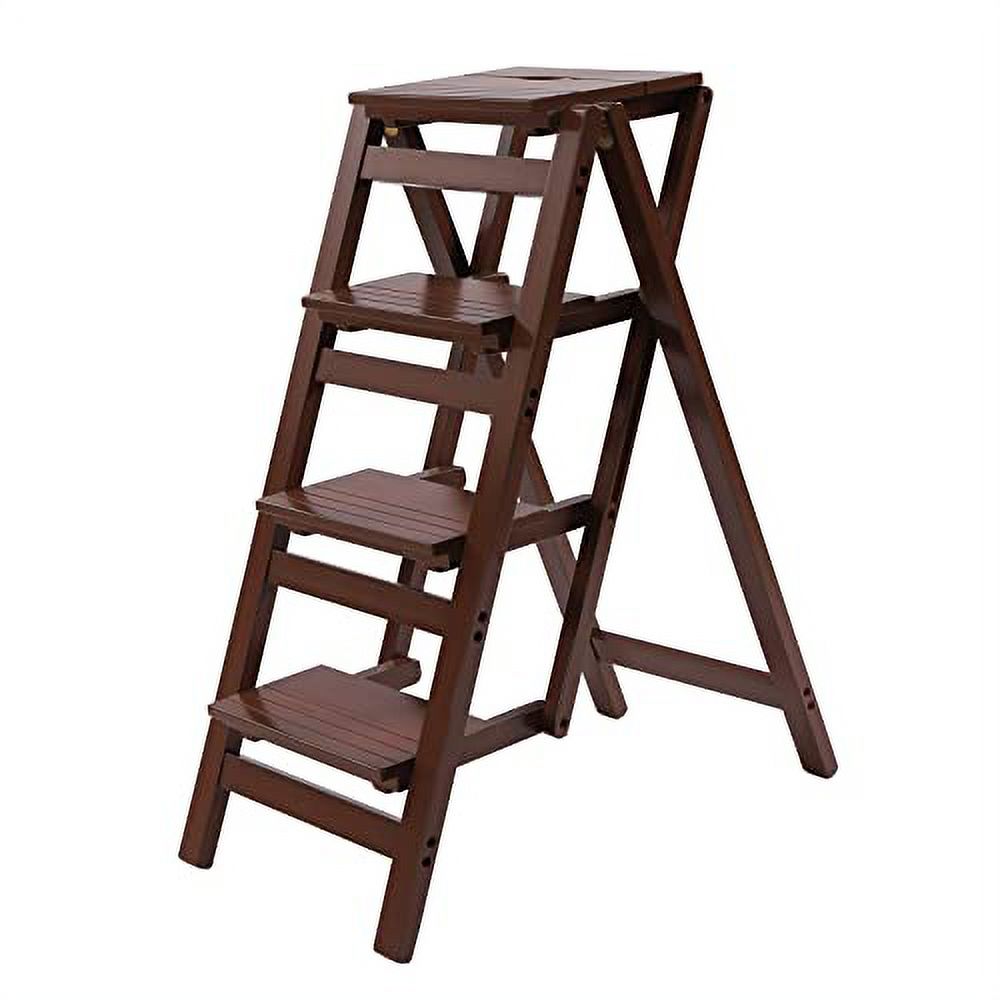 4-Step Ladder, Foldable Ladder, Wooden Step Ladder, Portable Nonslip ...