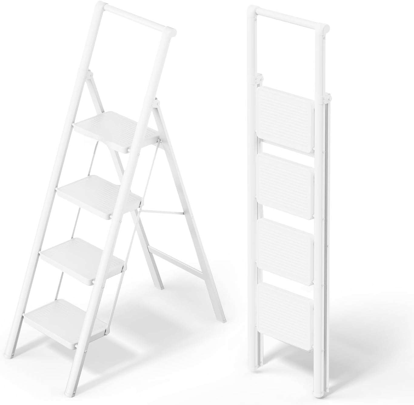 4 Step Ladder, Foldable Ladder with Wide Pedals and Handle, Sturdy ...