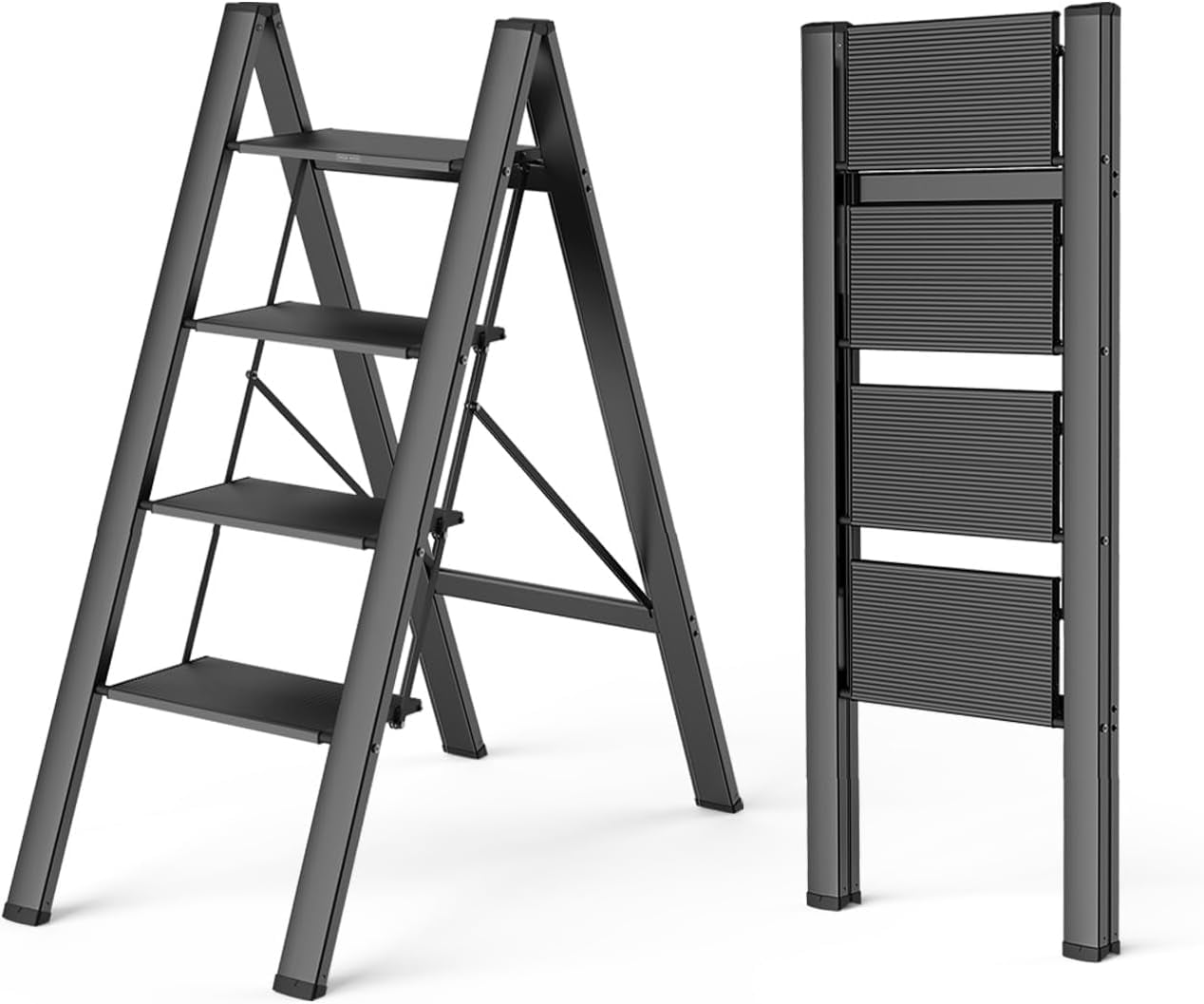 4 Step Ladder, Foldable Step Stool, Aluminum Lightweight Ladder for ...
