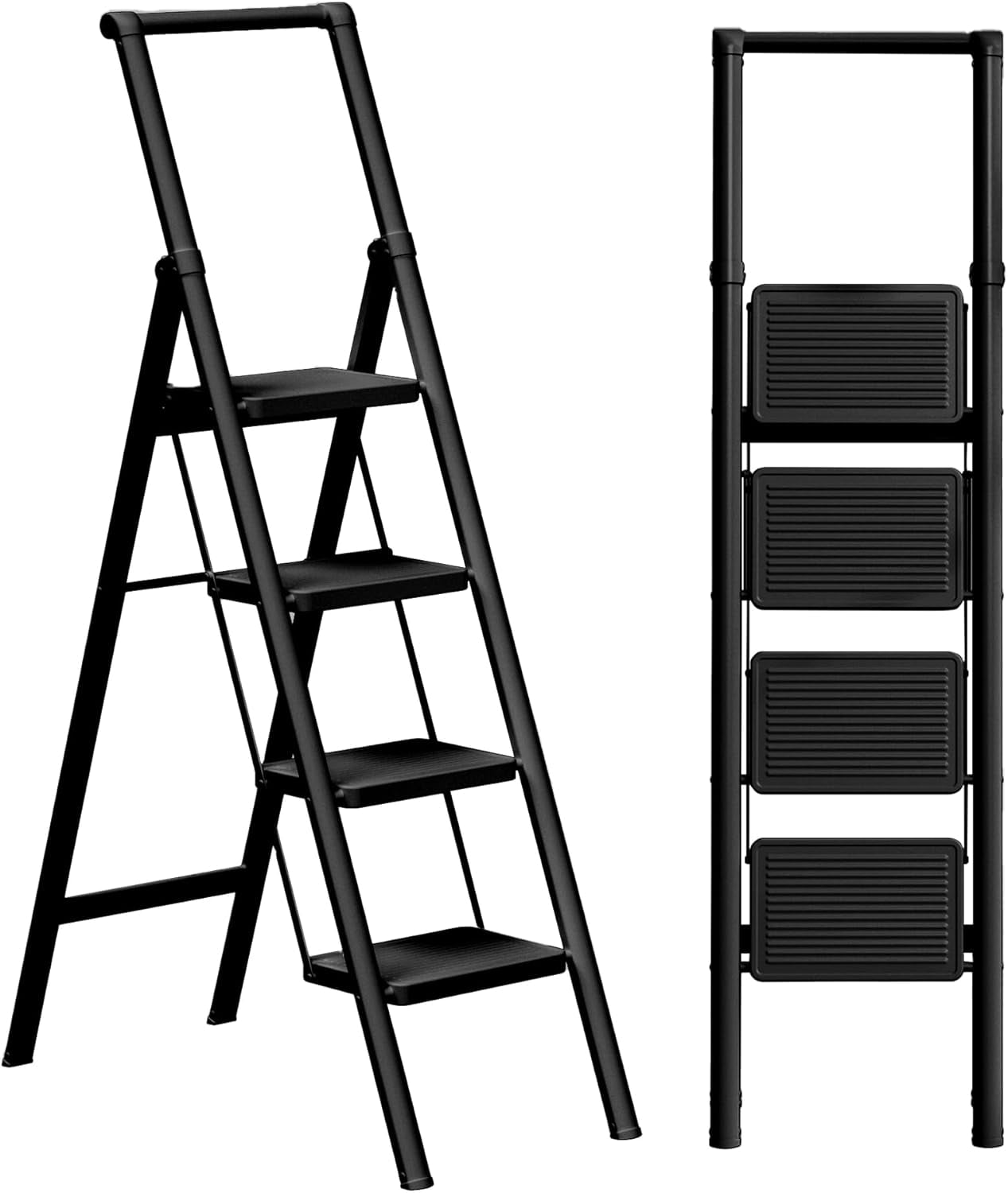 4 Step Ladder Folding Iron Step Stool Stepladders with Anti-Slip and ...