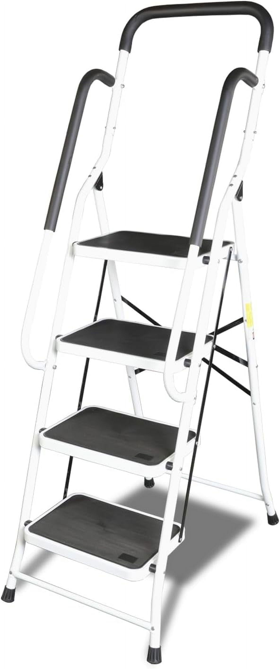 4 Step Ladder, Folding Lightweight Step Stool with Handrails and Wide ...