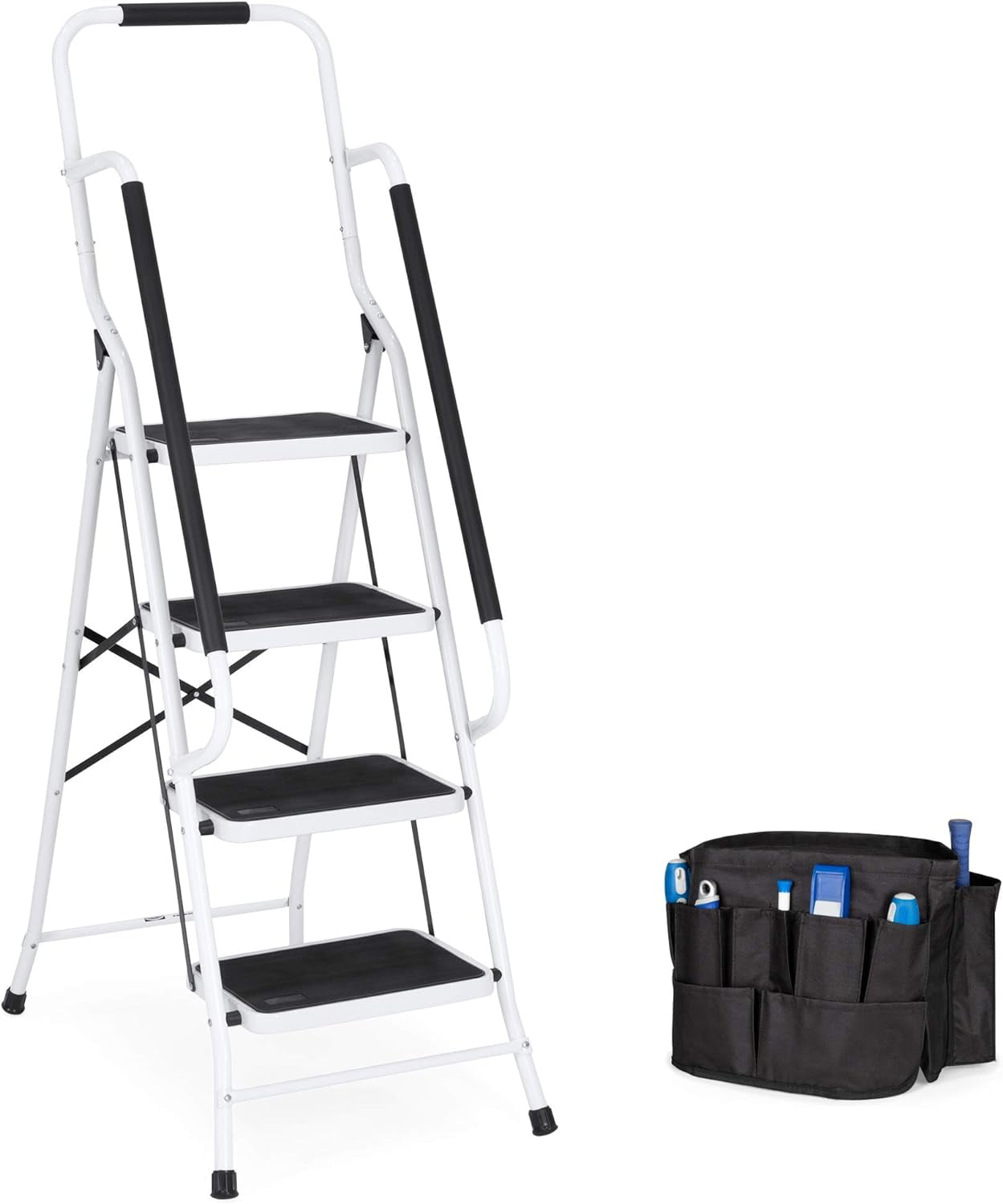 4- Step Ladder, Folding Portable Step Stool w/Padded Hand Grips, Non ...