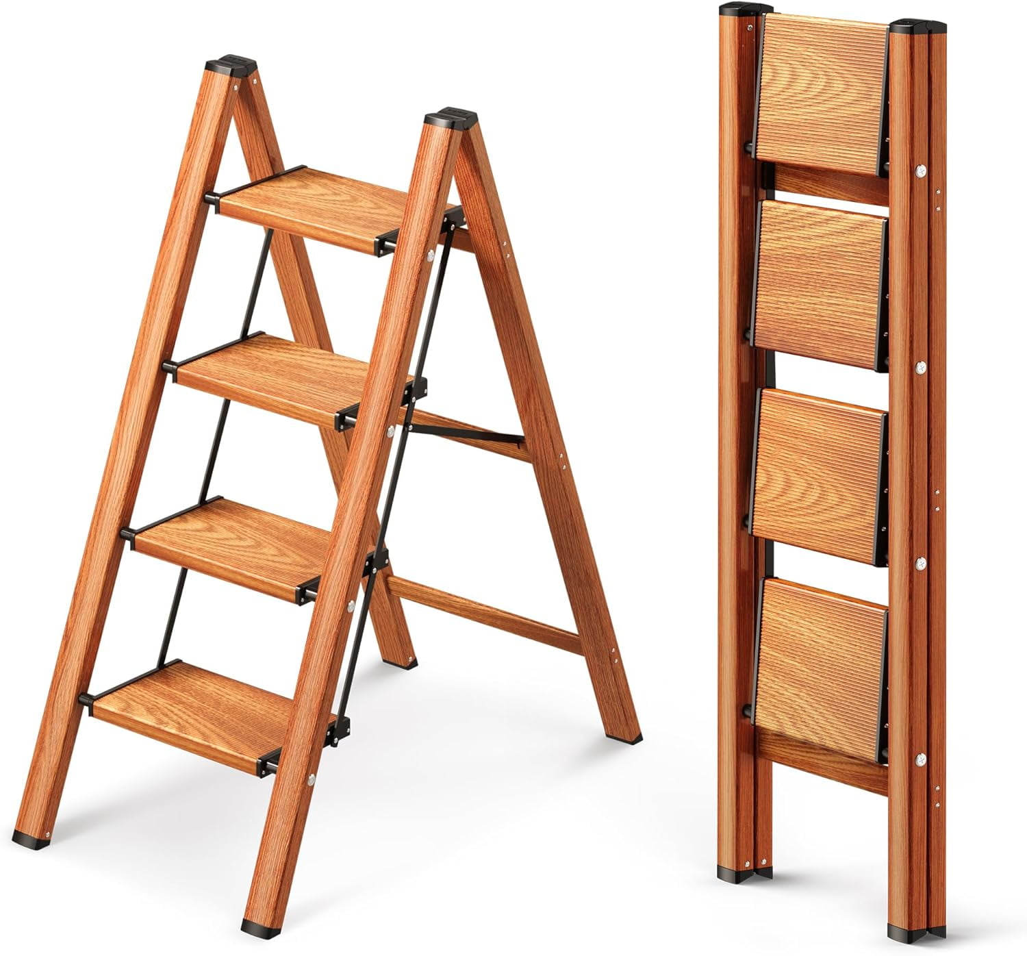 4 Step Ladder, Folding Step Stool with Anti-Slip Wide Pedal, Aluminum ...