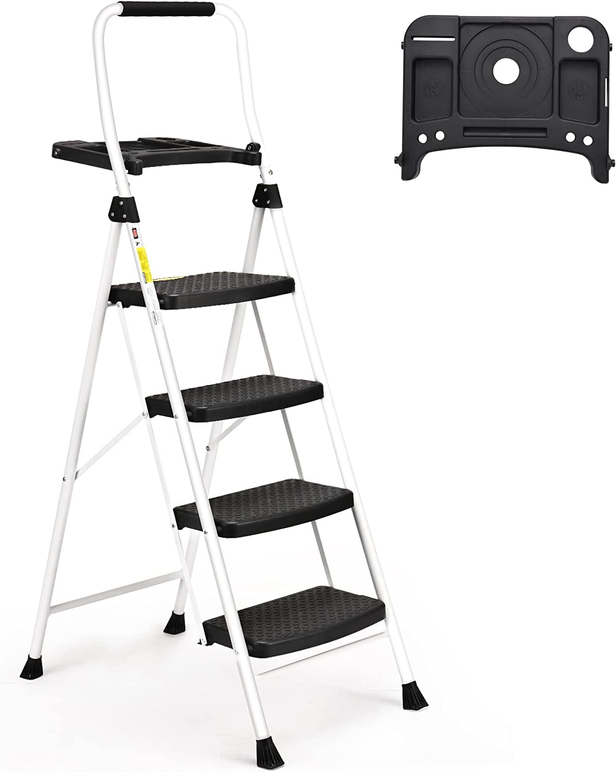 4 Step Ladder, Folding Step Stool with Tool Platform, Sturdy& Portable ...