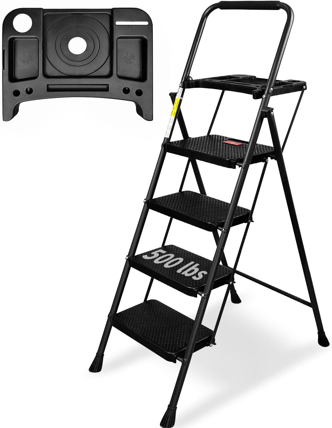 4 Step Ladder, Folding Step Stool with Tool Platform, Wide Anti-Slip ...