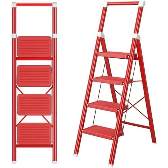 4 Step Ladder, Folding Step Stool with Wide Anti-Slip Pedal, Anti-Slip ...