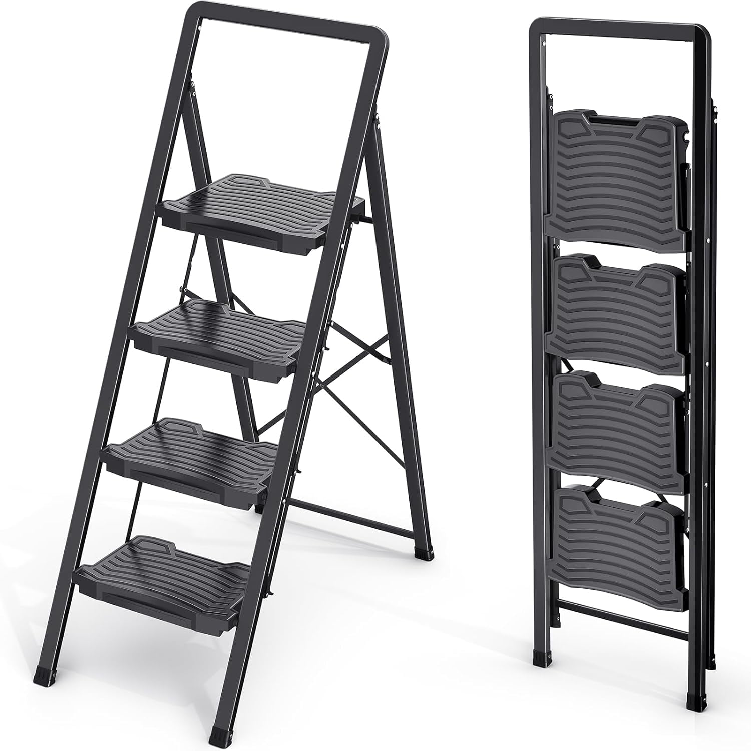 4 Step Ladder, Folding Step Stool with Wide Anti-Slip Pedal and ...