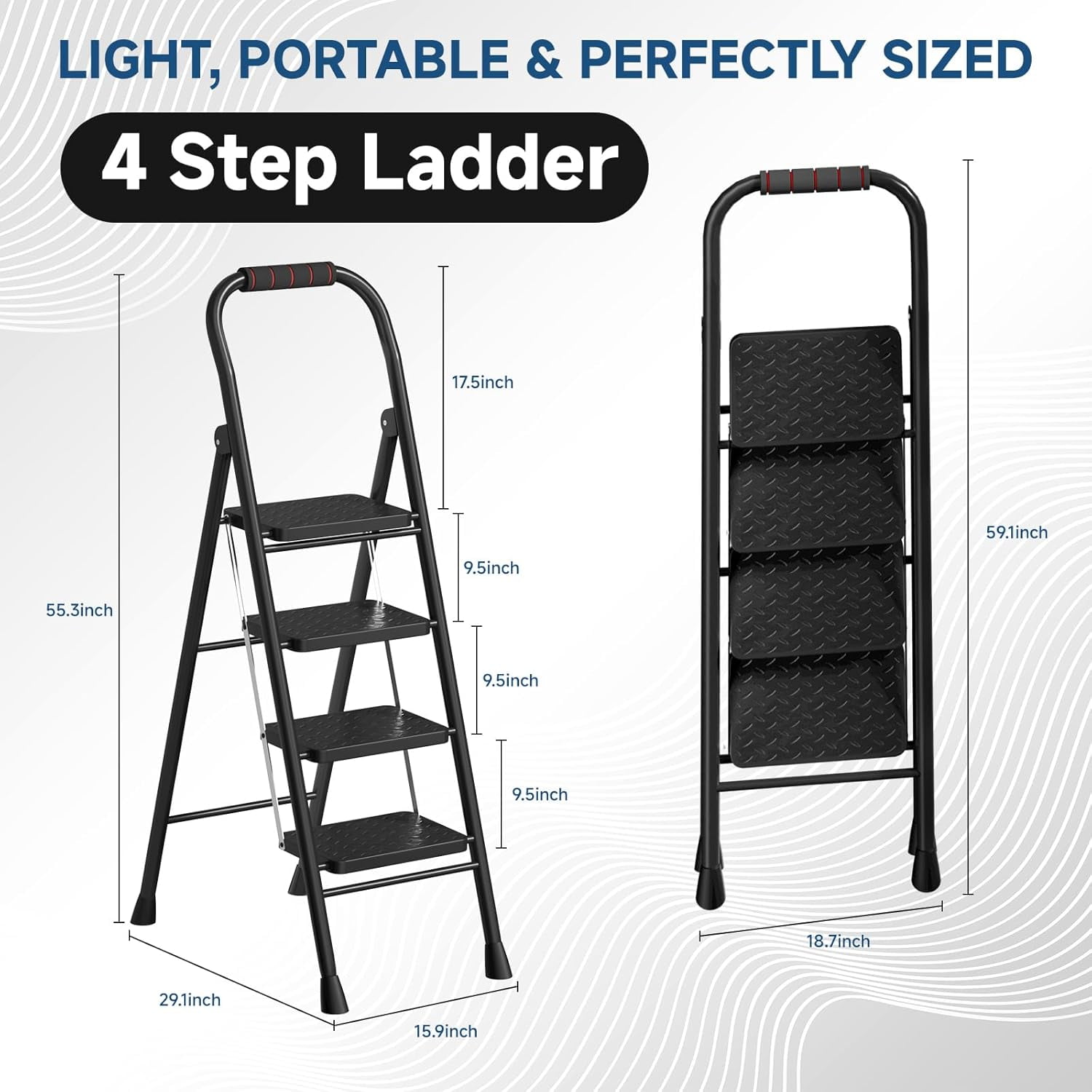 4 Step Ladder, Folding Step Stool with Wide Anti-Slip Pedal & Thick ...