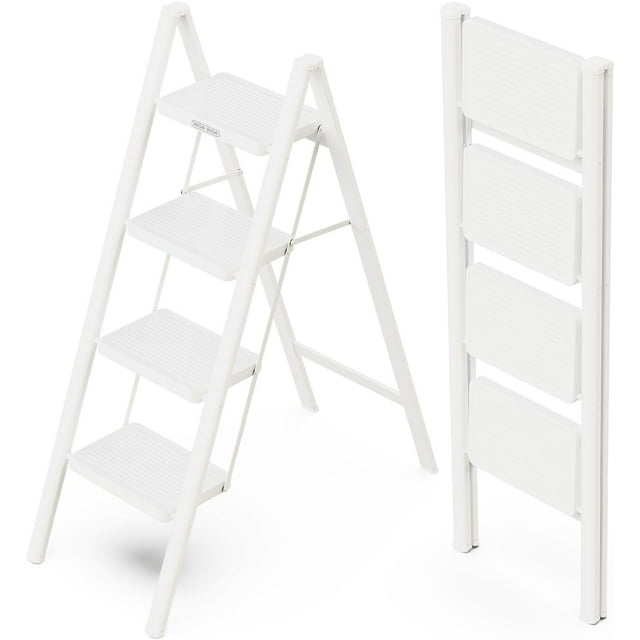 4 Step Ladder, Folding Step Stool with Wide Pedals, Sturdy Steel ...