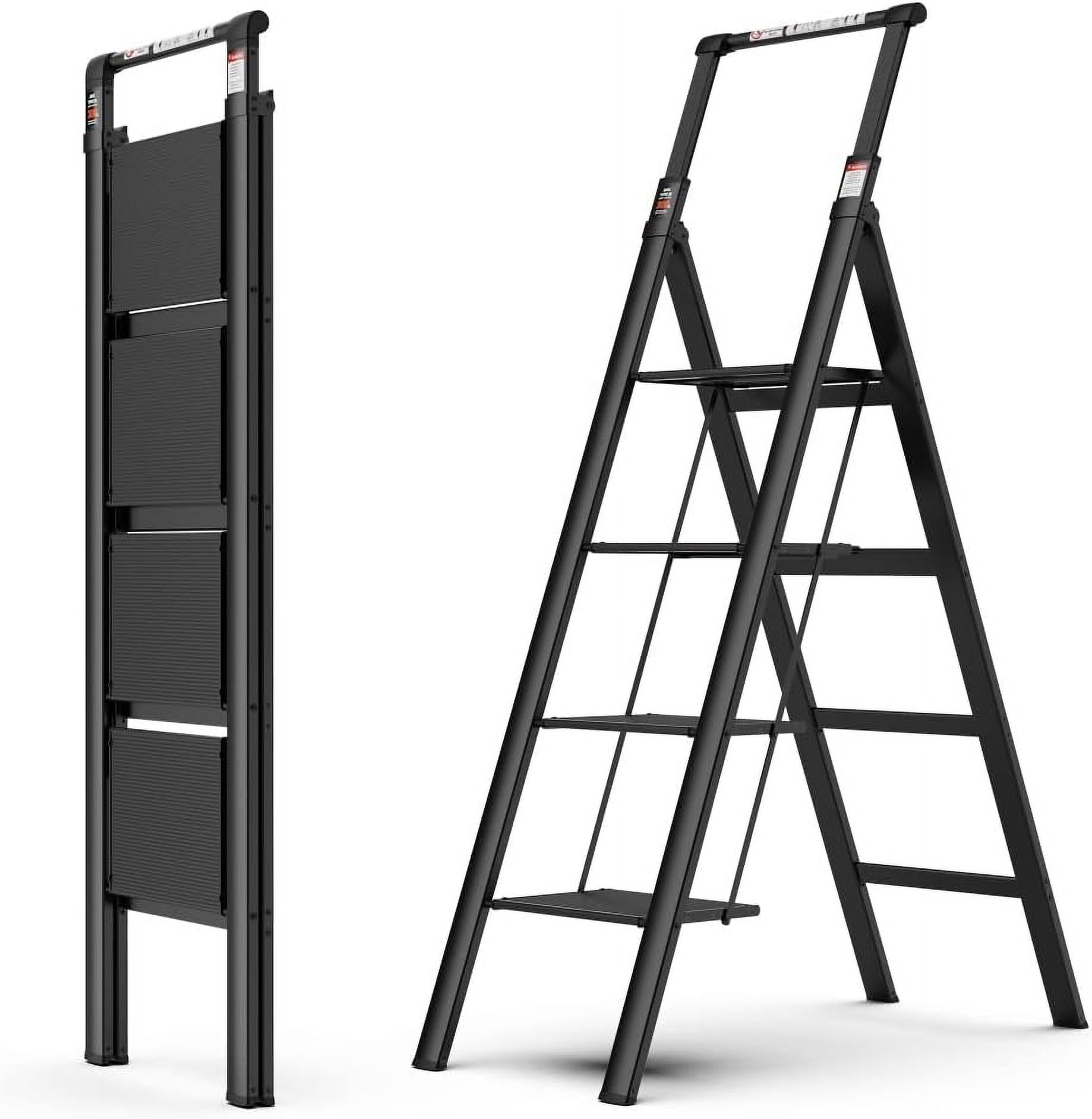 4 Step Ladder,Folding Step Stool with Anti-Slip Wide Pedal,Retractable ...