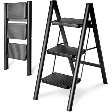 AmeriHome Ultra Slim Aluminum Three Step Folding Utility Step Ladder ...