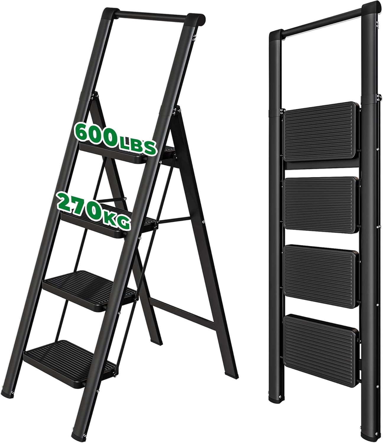 4 Step Ladder, Folding Step Stool with Wide Anti-Slip Pedal, 600 lbs ...