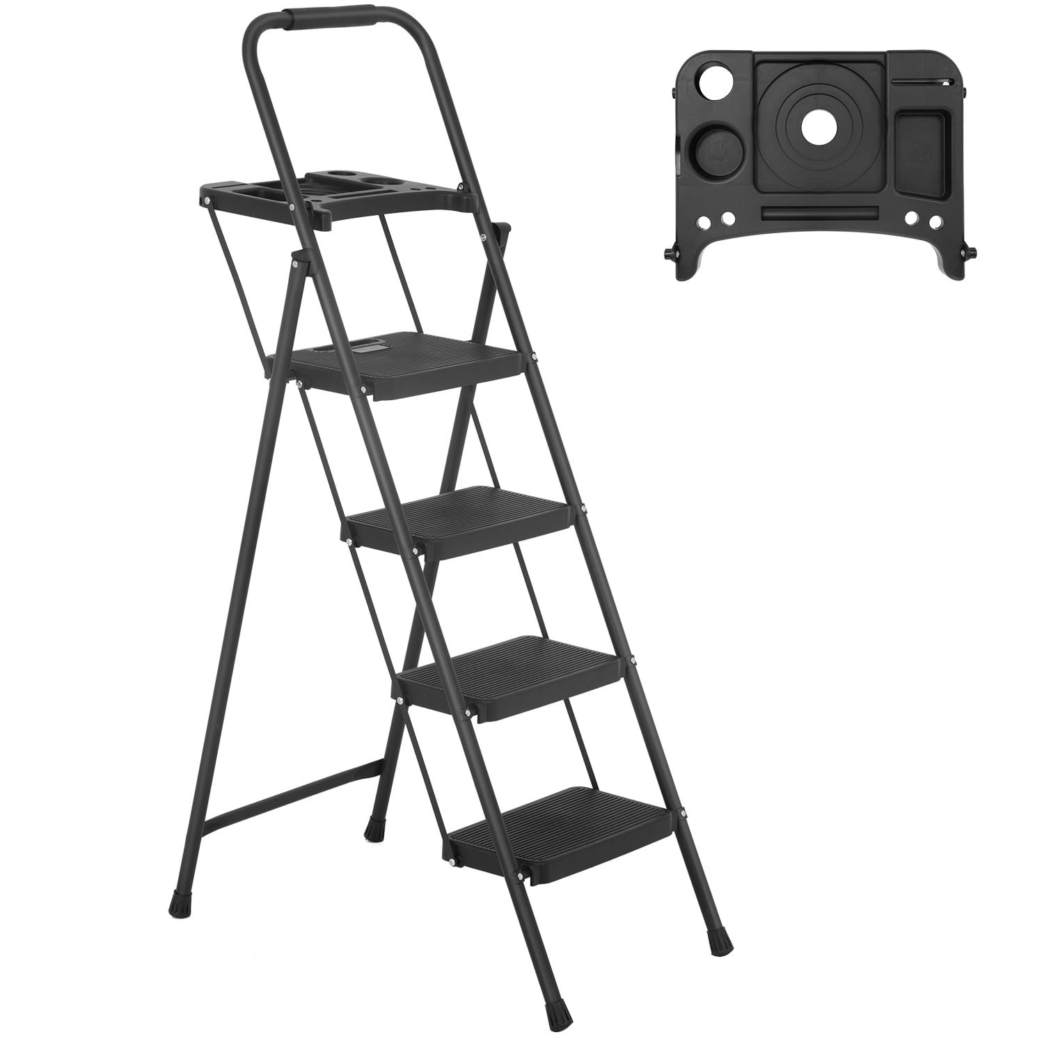 PayLessHere Folding Steel Step Ladder, 4-Step, Wide Anti-Slip Pedals ...