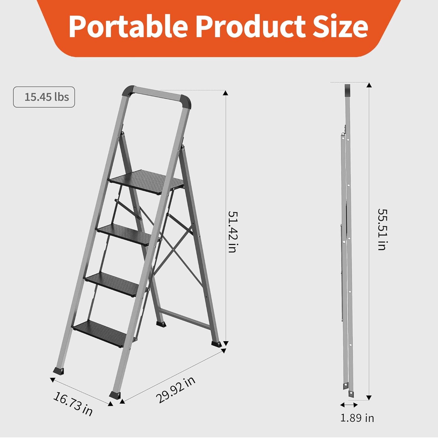 4 Step Ladder with Handrail, 800 lbs Capacity Aluminum Ladder, Folding ...