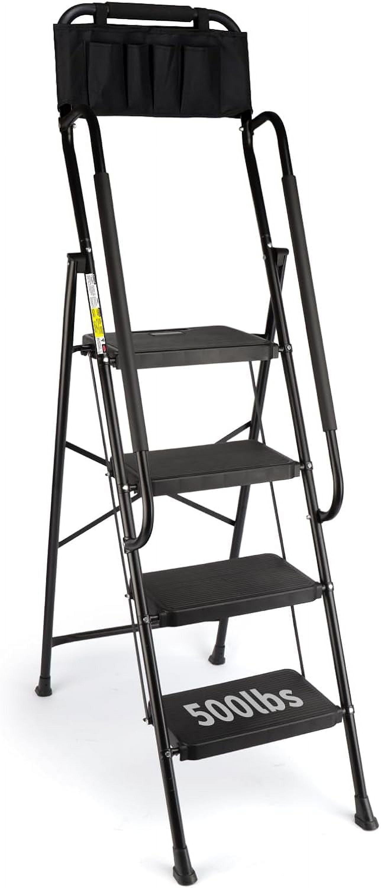 4 Step Ladder with Handrails,500 Lbs Capacity,Folding Step Stool Ladder ...