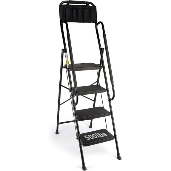 4 Step Ladder with Handrails,500 Lbs Capacity,Folding Step Stool Ladder ...