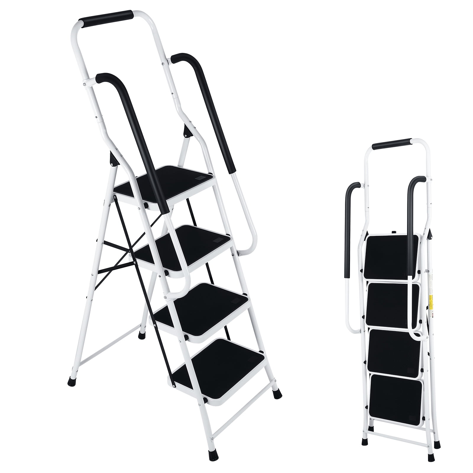 4 Step Ladder with Handrails, Portable Folding Step Stool with Safety ...