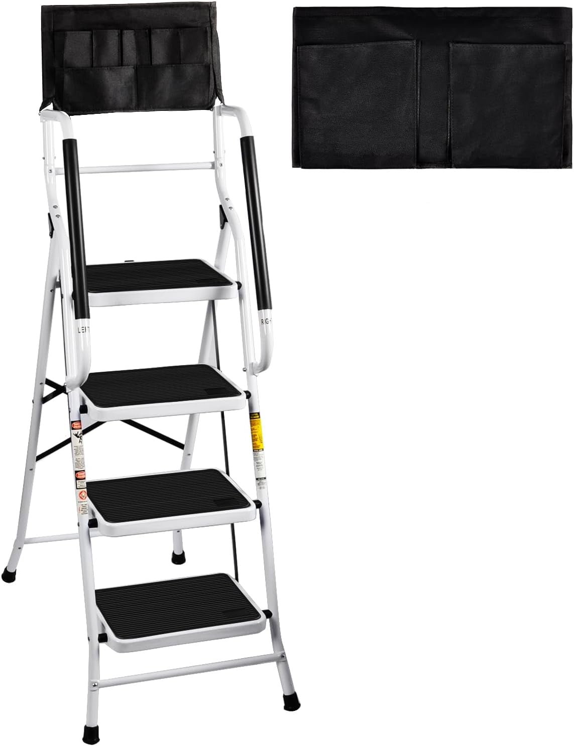 4 Step Ladder with Handrails and Tool Bag,300 lb Heavy Duty Portable ...
