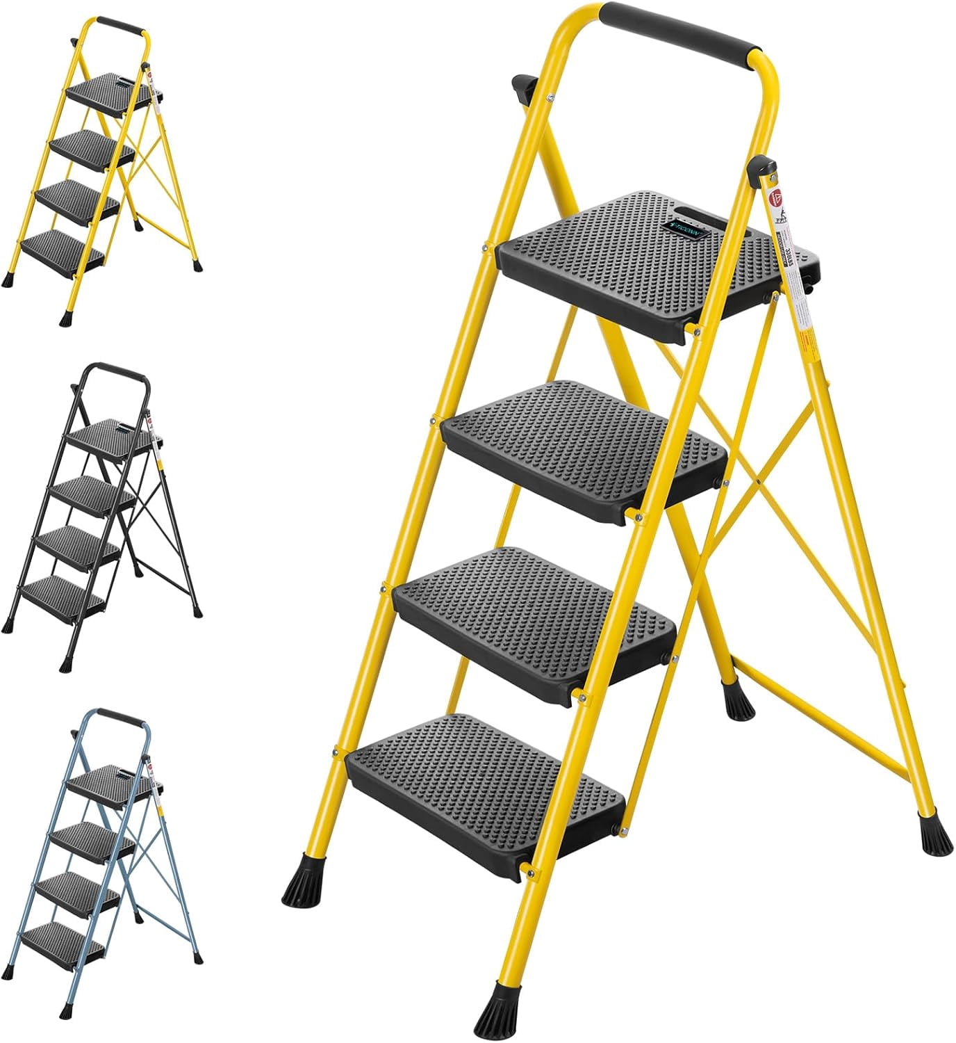 4 Step Ladder, Heavy Duty Foldable Step Stool, Portable Steel Folding ...