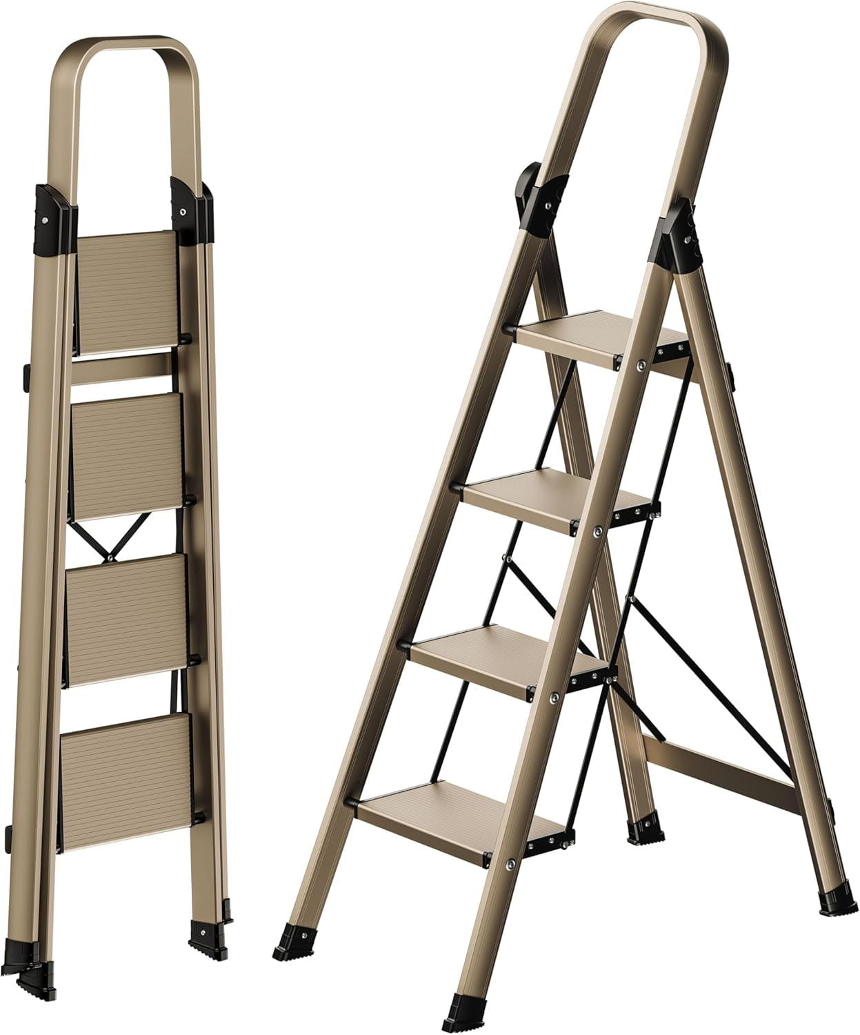 4 Step Ladder High-end Aluminum Folding Step Stool with Wide Anti-Slip ...